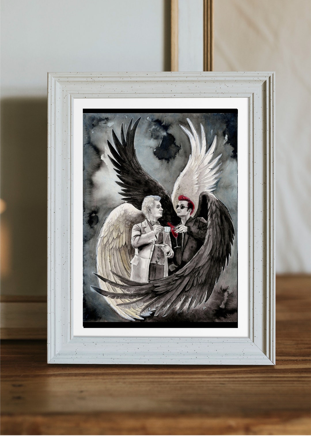 Good Omens Aziraphale and Crowley Artprint A4 - Angel and Demon ...