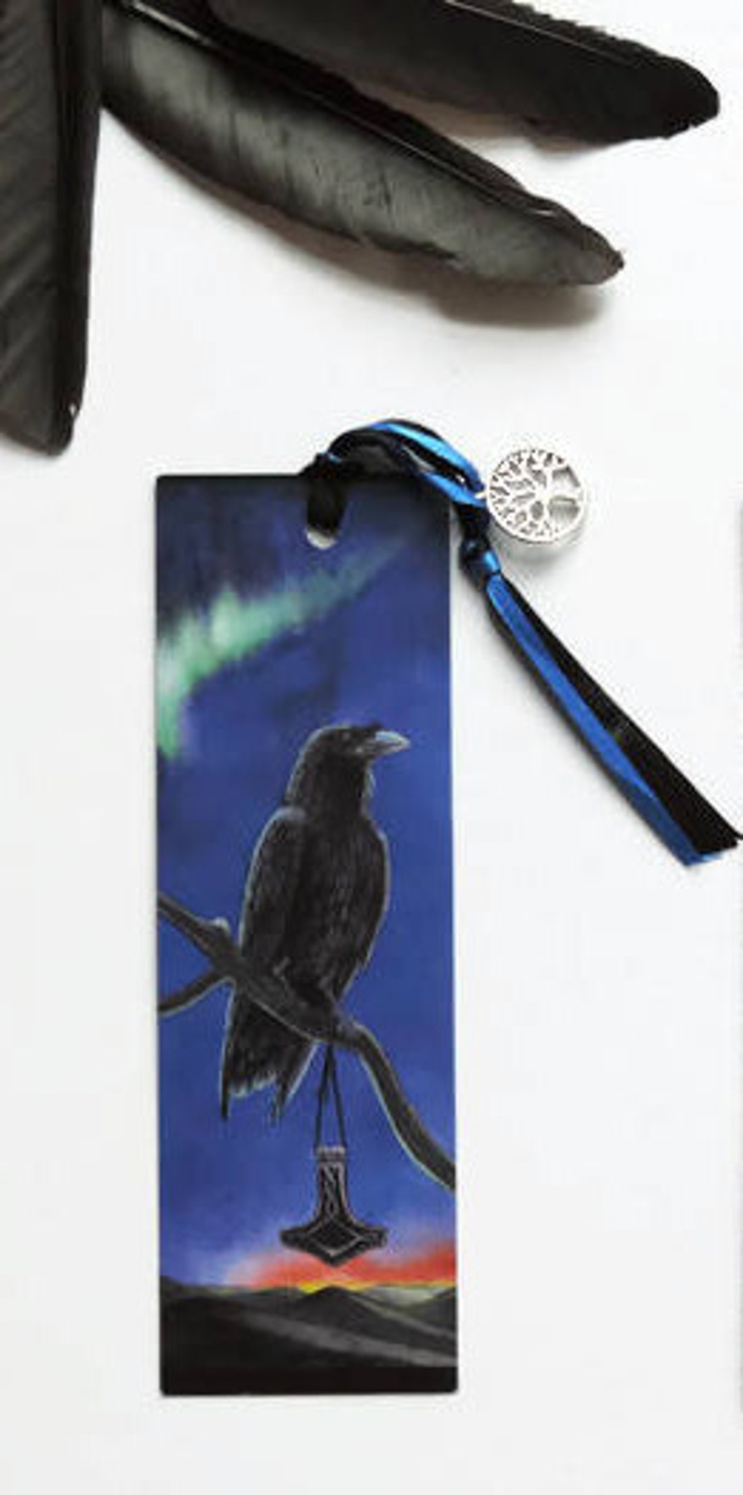 Norse Mythology Vikings Bookmark: Raven and Mjolnir . Black Bird With ...