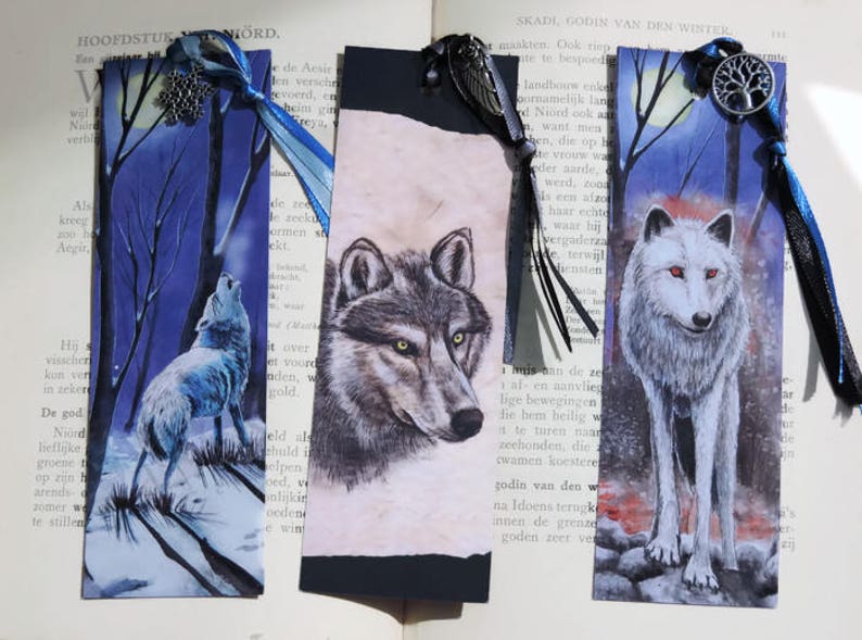 Wolf Set 4x Bookmarks 1x Card , Great Christmas Gift for Friend Family ...