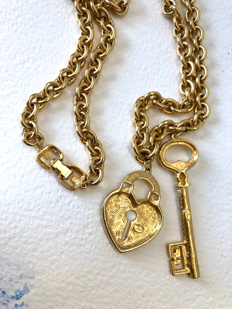 Vintage GIVENCHY Paris New York Heart & Key Chain Necklace With ...