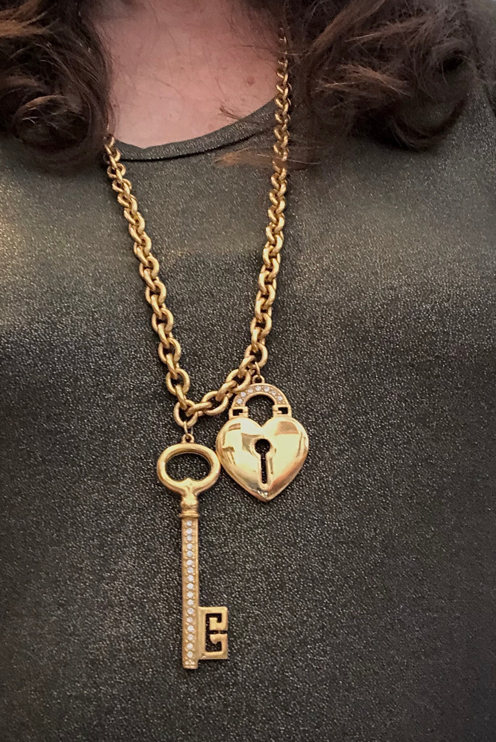Vintage GIVENCHY Paris New York Heart & Key Chain Necklace With ...