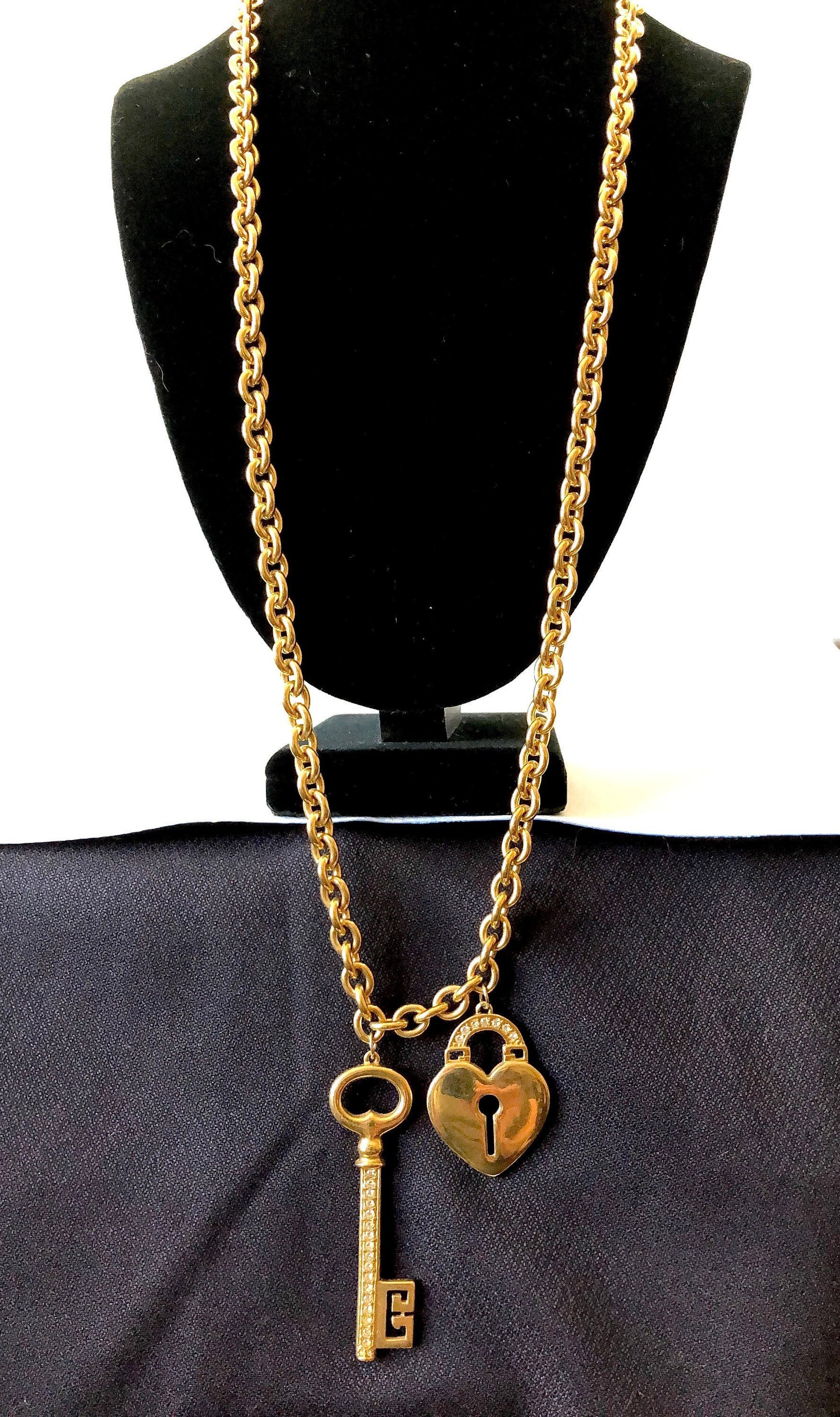 Vintage GIVENCHY Paris New York Heart & Key Chain Necklace With ...