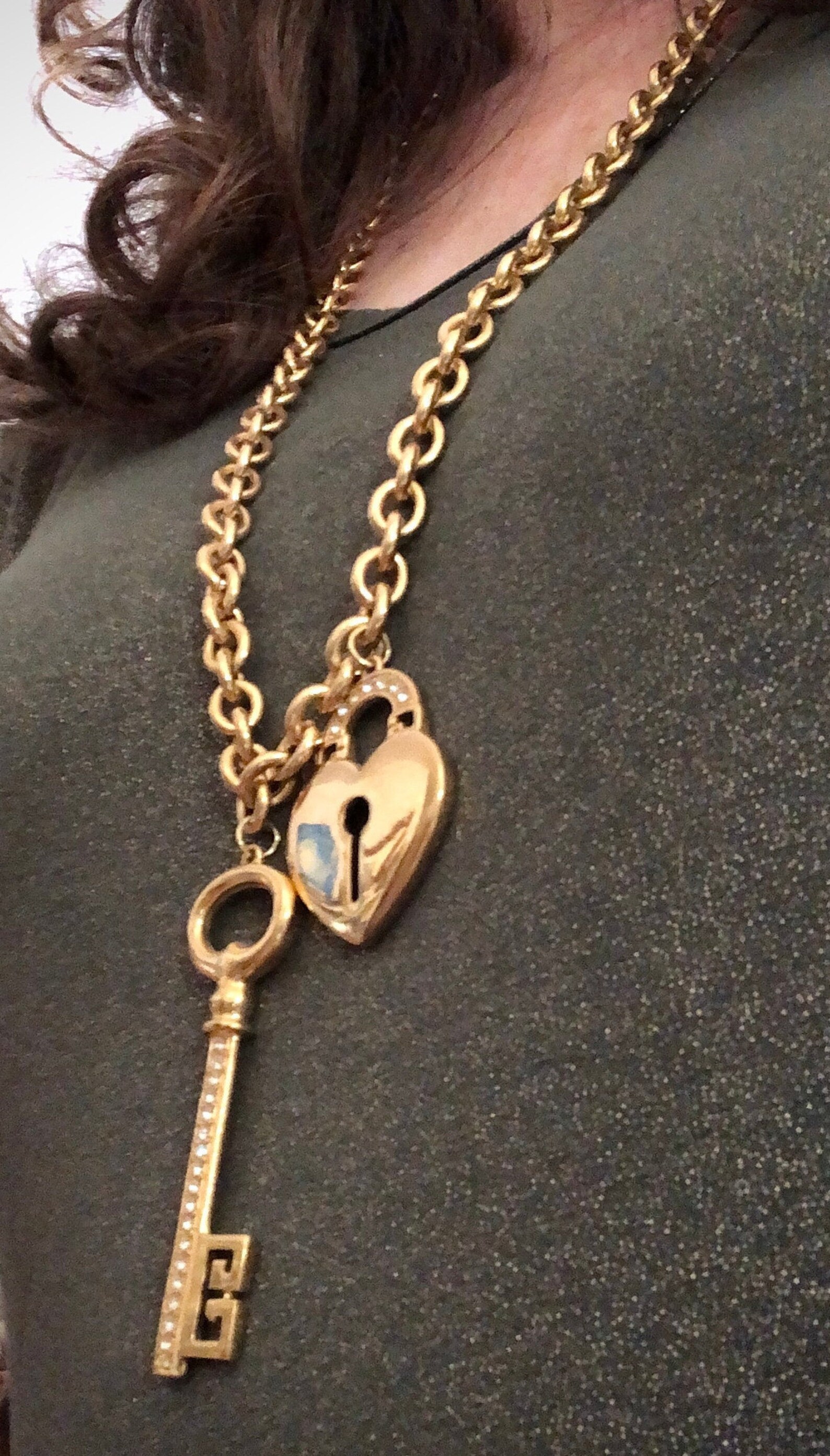 Vintage GIVENCHY Paris New York Heart & Key Chain Necklace With ...