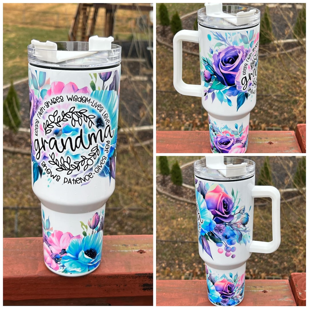 Grandma Tumbler, Grandma 40oz Tumbler, Grandparents Day Tumbler, Flower ...