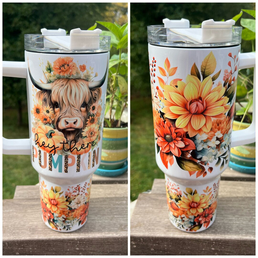 Hey Pumpkin Tumbler, Highland Cow 40oz Tumbler, Fall 40oz Tumbler, 40oz ...