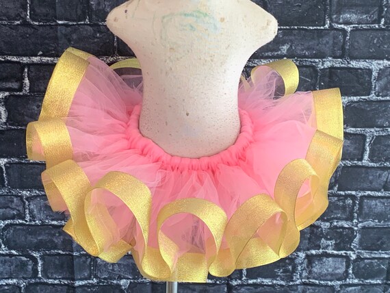 Pink and Gold Ribbon Trimmed Tutu. Birthday Tutu. Party Tutu. | Etsy