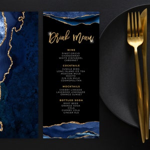 Blue and Gold Menu Card - Menu Template and Drink Menu Event Menu ...
