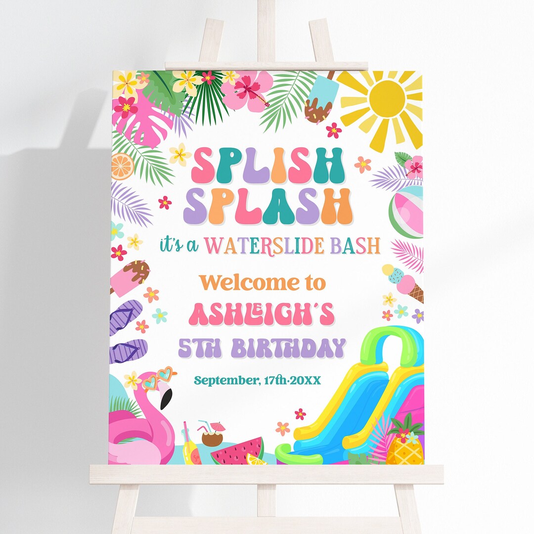 Editable Splish Splash Waterslide Welcome Sign- Tropical Theme Summer ...