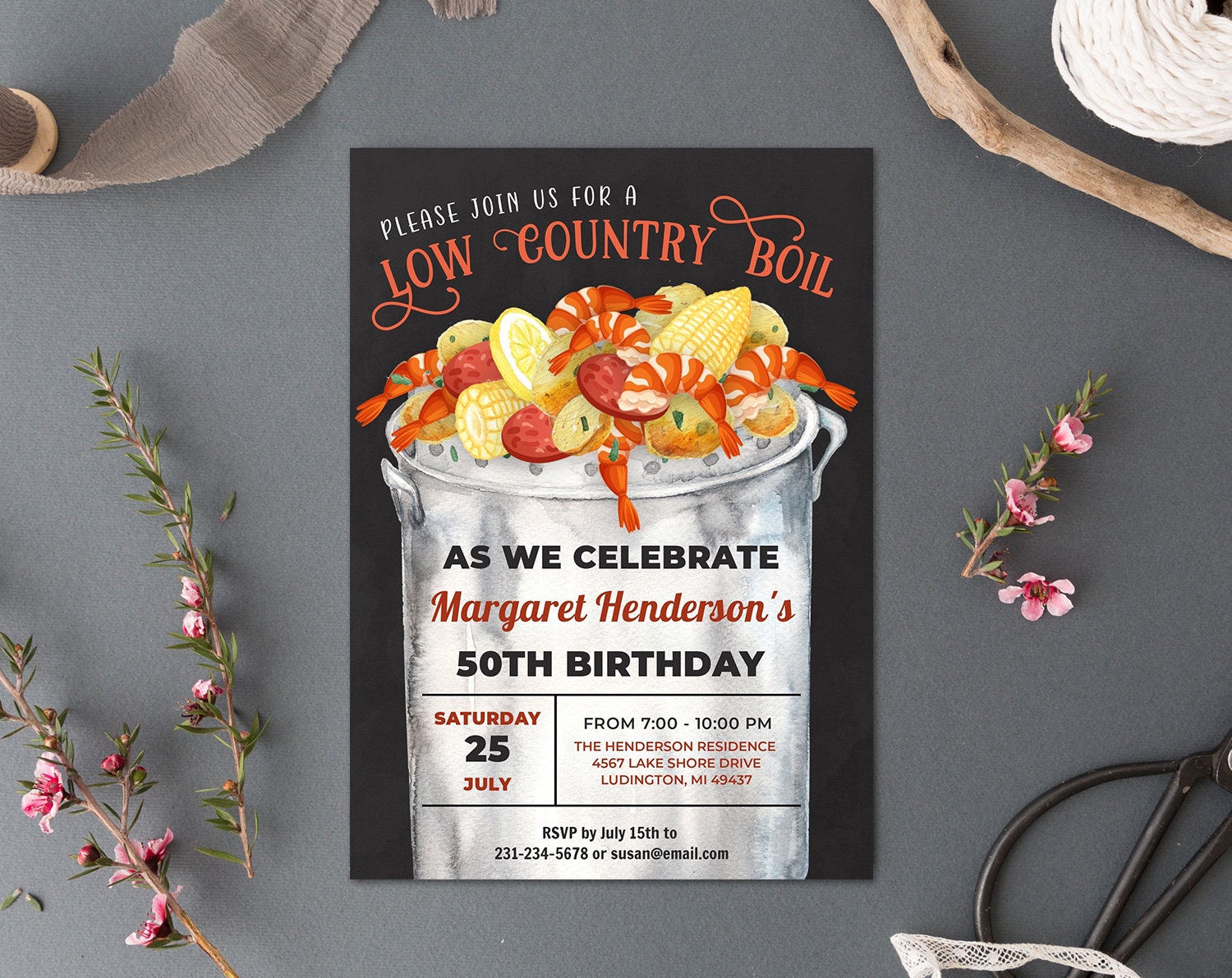 Low Country Boil Invitation Editable Shrimp Boil Invitations, Seafood ...