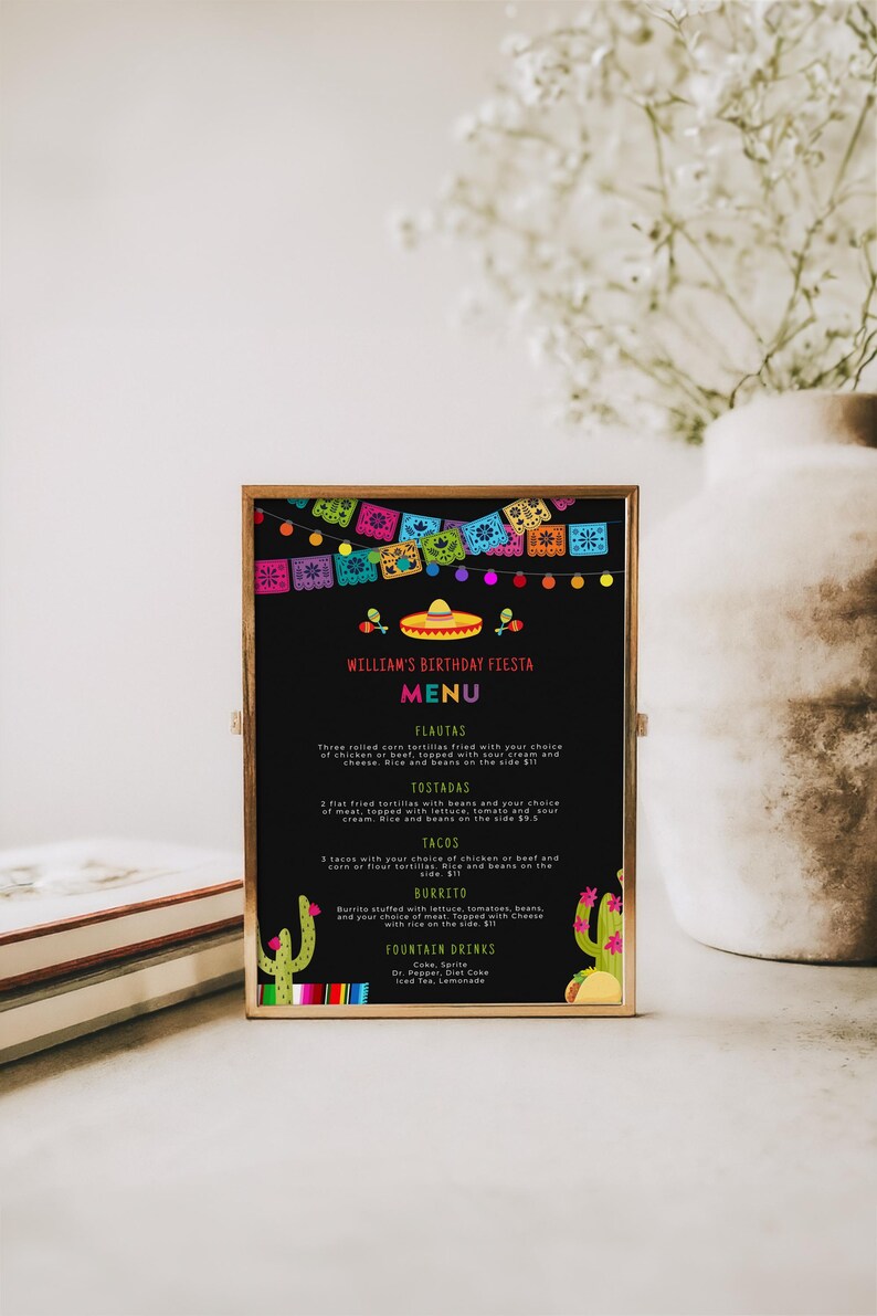 Fiesta Menu - Taco Bout a Party Menu Card - Menu Template and Drink ...