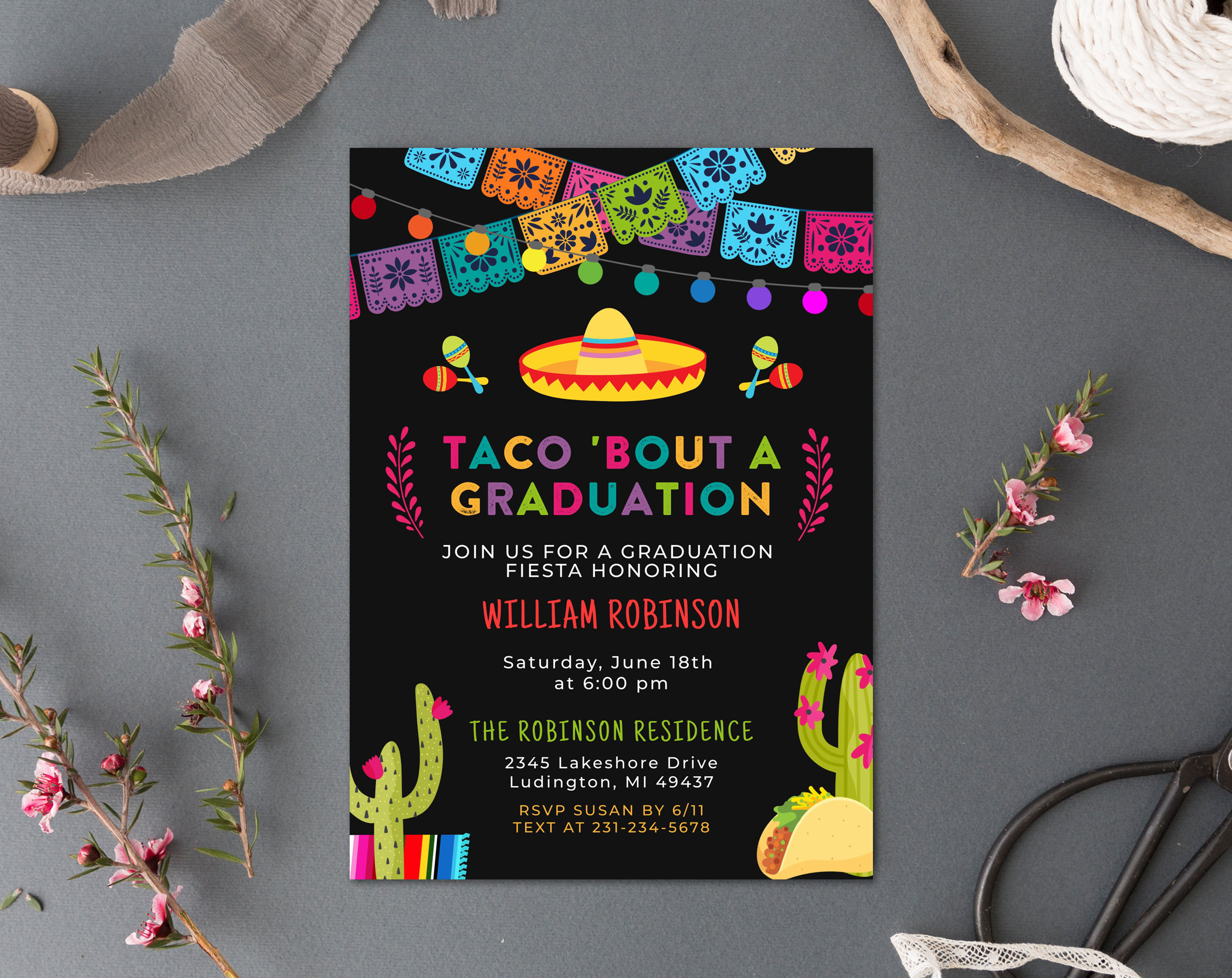 Taco Bout a Graduation Invitation Fiesta Graduation Party Mexican Grad ...