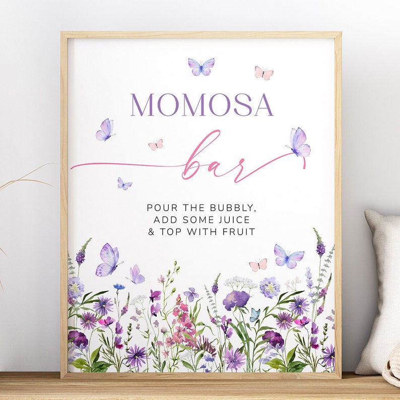 Butterfly Baby Shower Mimosa Momosa Bar Sign Template - Purple and Pink ...