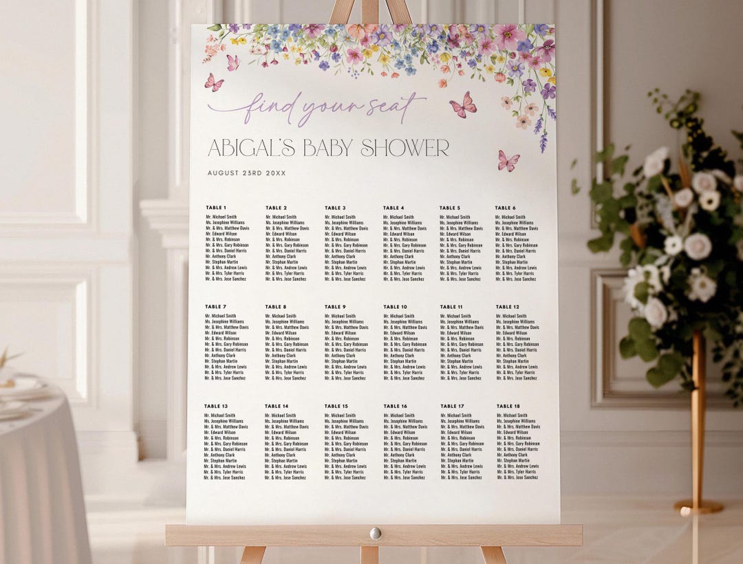 Baby in Bloom Baby Shower Seating Chart Template - Wildflower Floral ...