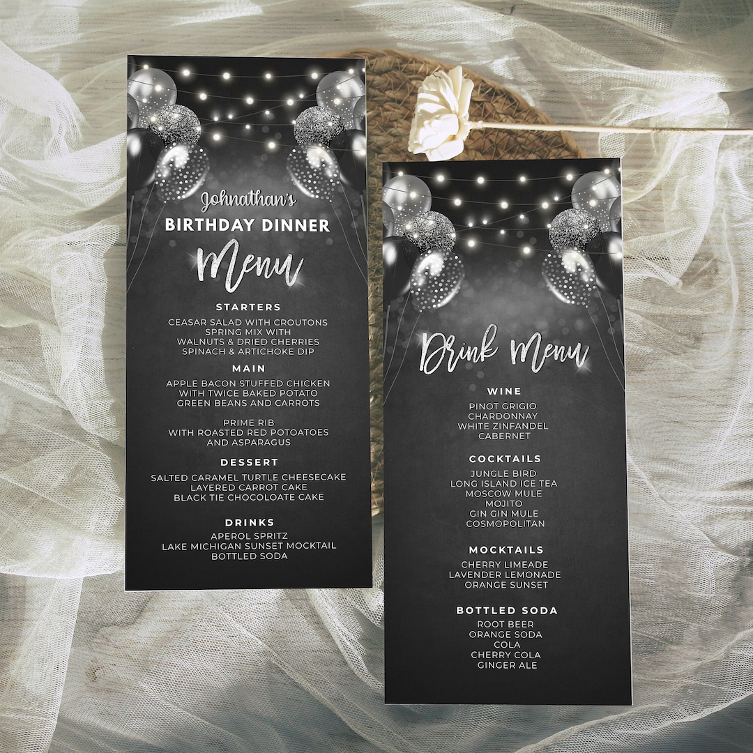 Black and Silver Menu Card - Menu Template and Drink Menu Event Menu ...
