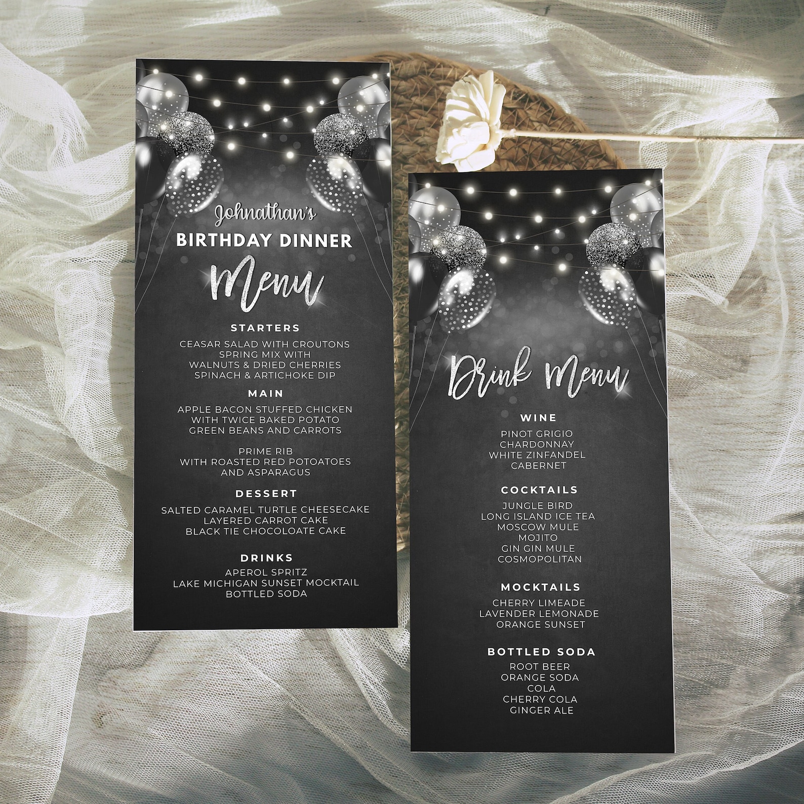 Black and Silver Menu Card Menu Template and Drink Menu - Etsy