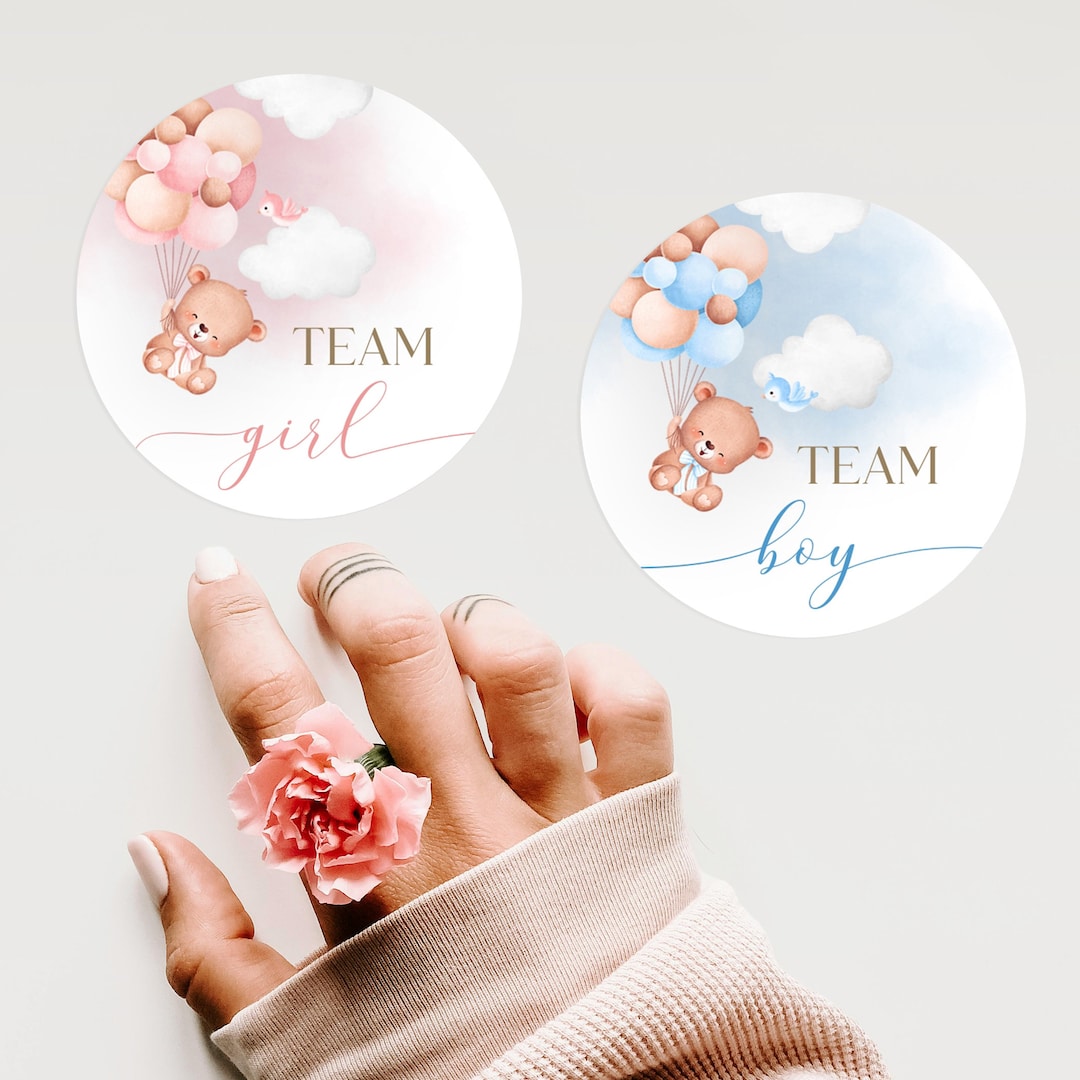Editable Teddy Bears Gender Reveal Stickers Template - Boy or Girl Baby ...