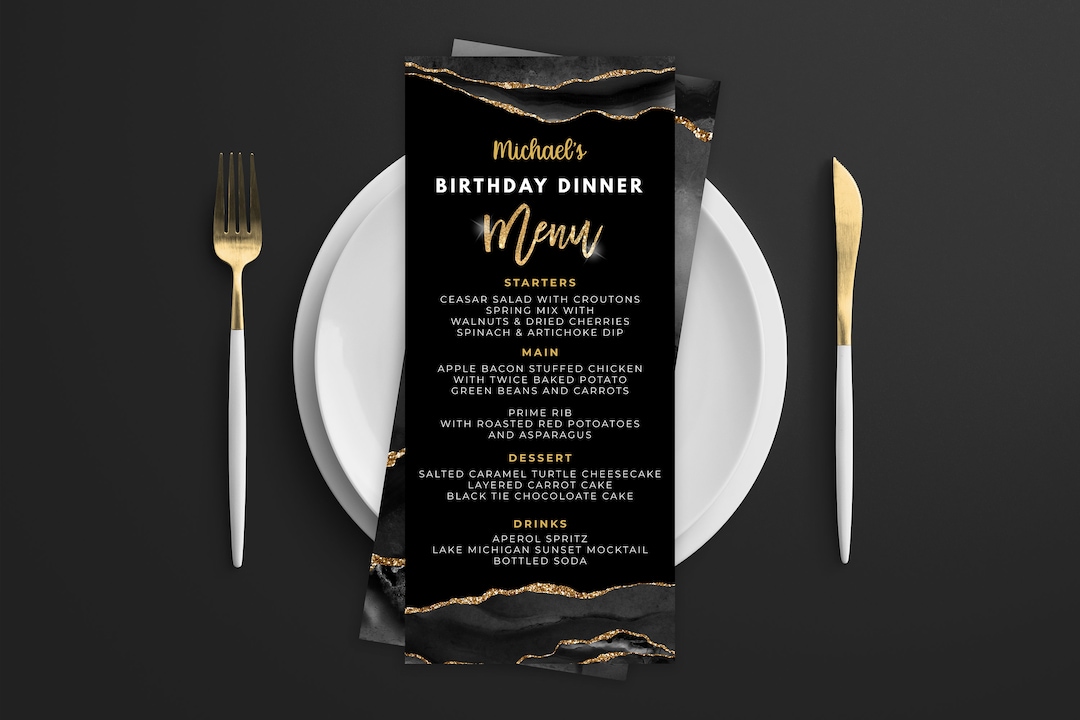 Black and Gold Menu Card - Menu Template and Drink Menu Event Menu ...