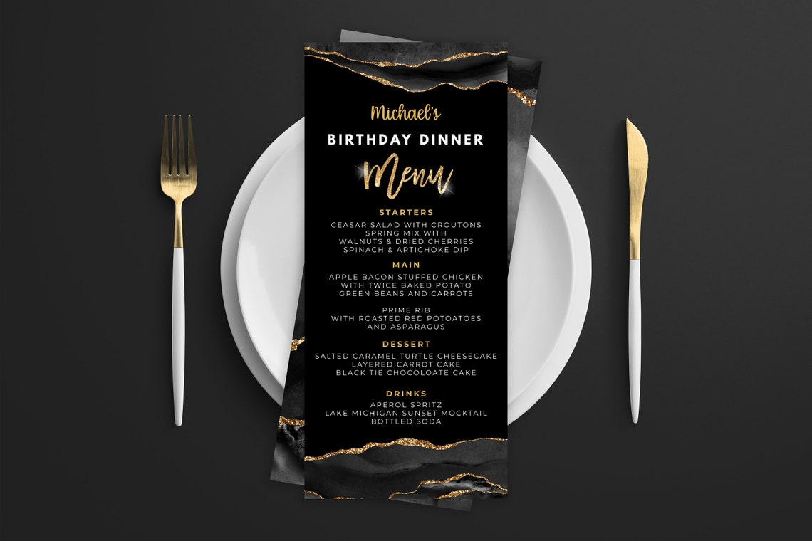 Black and Gold Menu Card - Menu Template and Drink Menu Event Menu ...