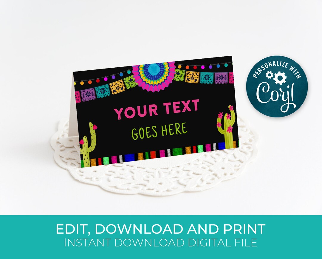 Editable Fiesta Food Labels Taco Bout a Party Fiesta Party Cactus Tent ...