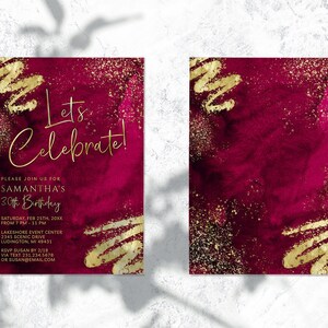 Maroon Red and Gold Birthday Party Invitation Template Digital Instant ...