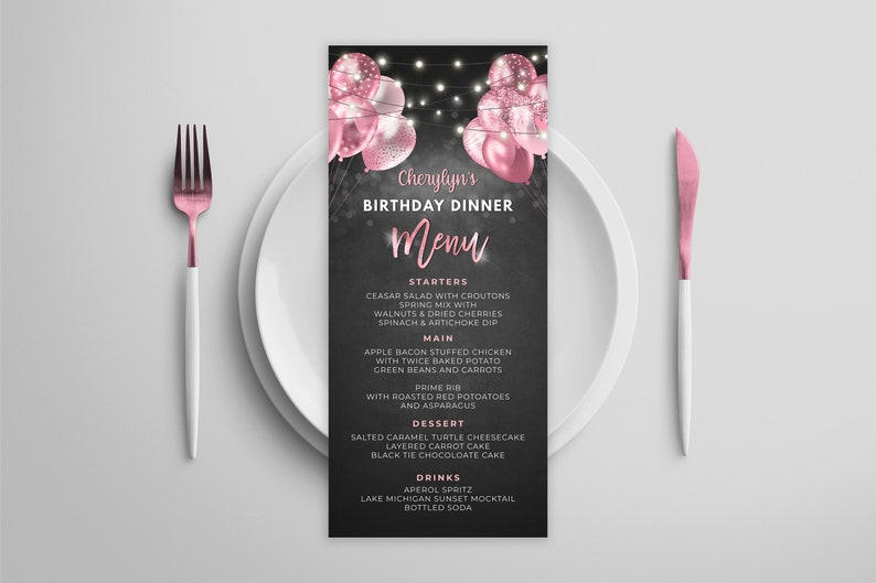 Pink and Black Menu Card Menu Template and Drink Menu Event - Etsy