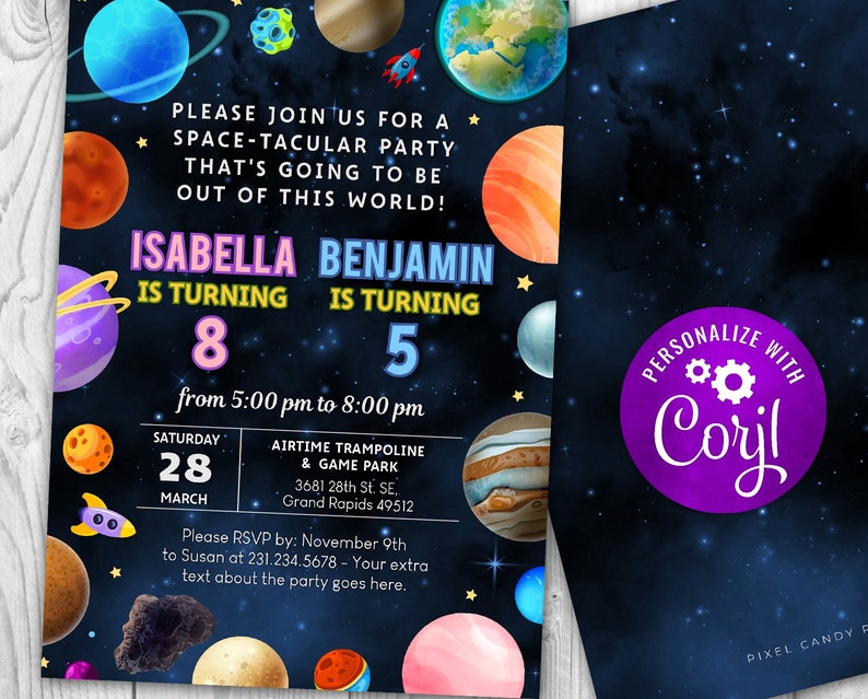 Joint Birthday Invite Planet Birthday Invitation Outer Space | Etsy