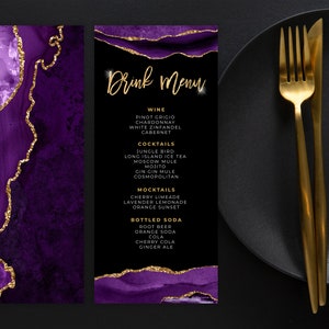 Purple and Gold Menu Card - Menu Template and Drink Menu Event Menu ...