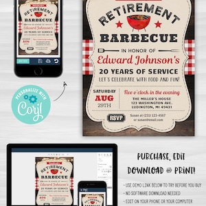 Retirement BBQ Invitation BBQ Party Invite Retire Rustic Barbecue ...