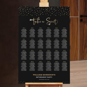 Editable Retirement Party Seating Chart - Elegant Black and Gold ...