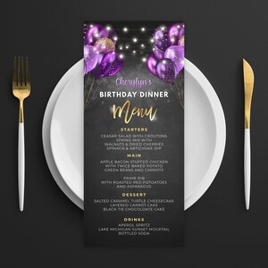 Purple and Gold Menu Card - Menu Template and Drink Menu Event Menu ...