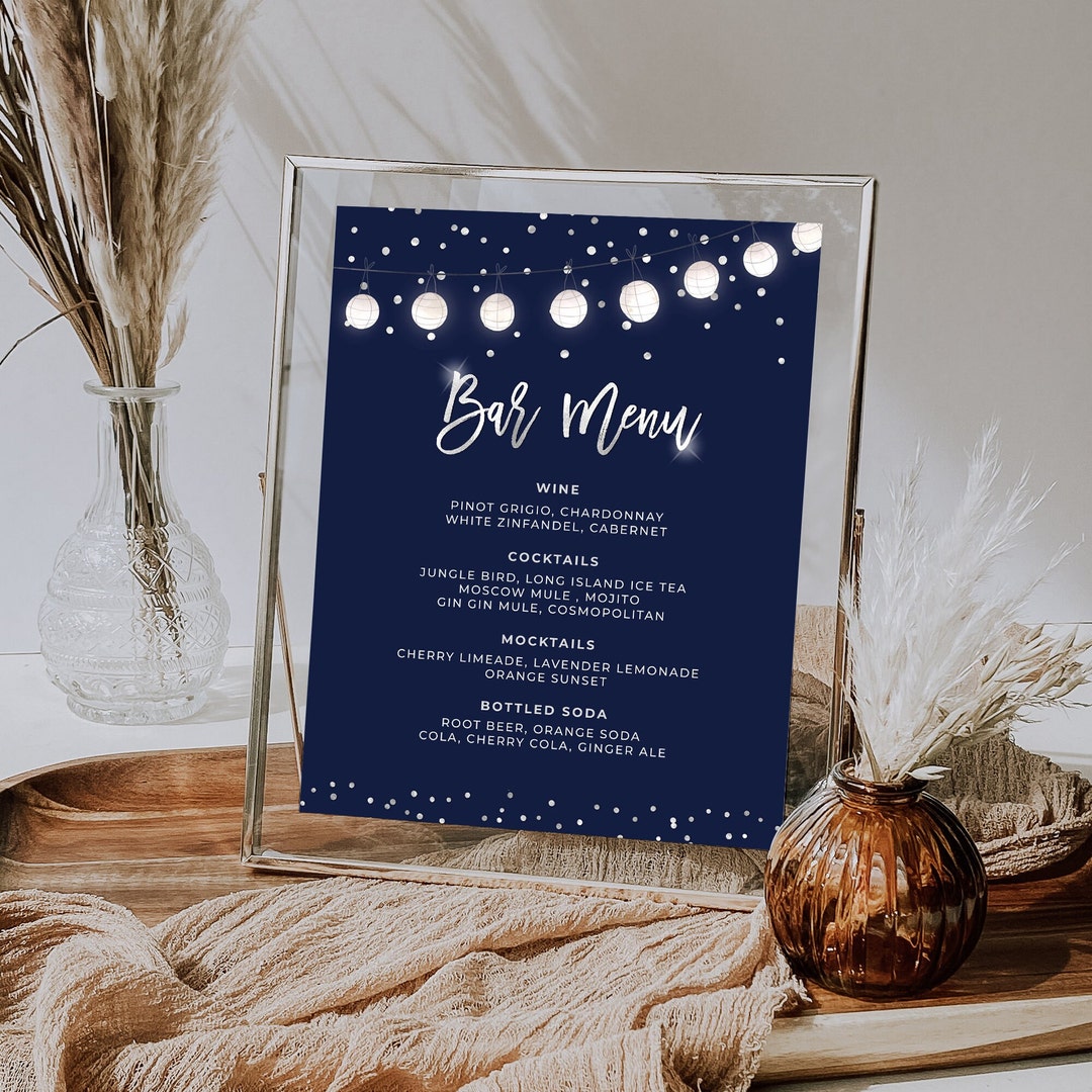 Navy Blue and Silver Bar Menu Template - Drink Menu Event Menu Template ...