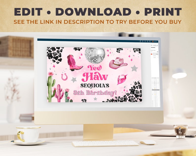 Editable Space Cowgirl Birthday Party Gable Box Label Template - Pink ...