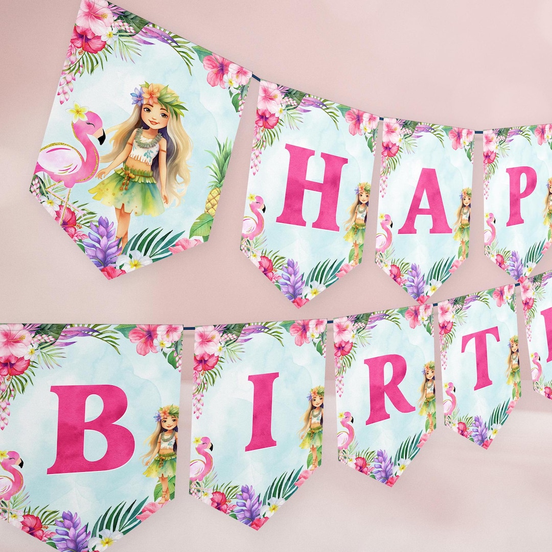Aloha Luau Happy Birthday Banner Template - Hula Girl Luau Birthday ...