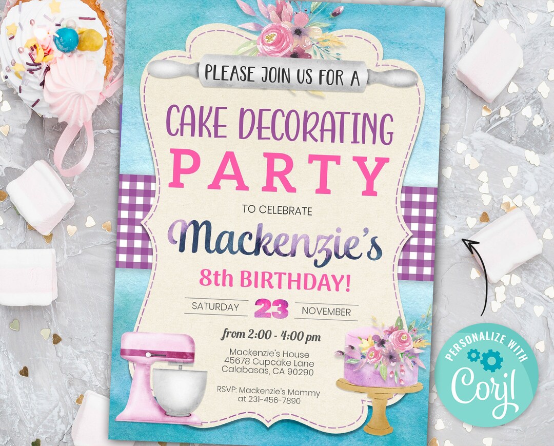 Cake Decorating Birthday Invitation, Baking Birthday Invitation, Baking ...