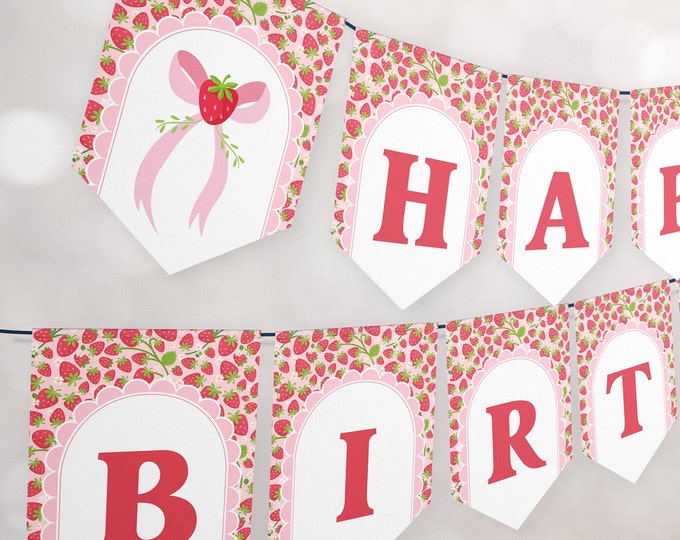 Strawberry Birthday Banner - Printable Berry Sweet One Happy Birthday ...