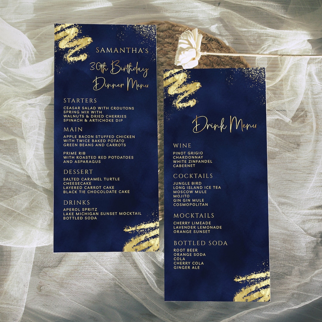 Luxury Navy Blue and Gold Menu Card + Drink Menu Template - Digital ...