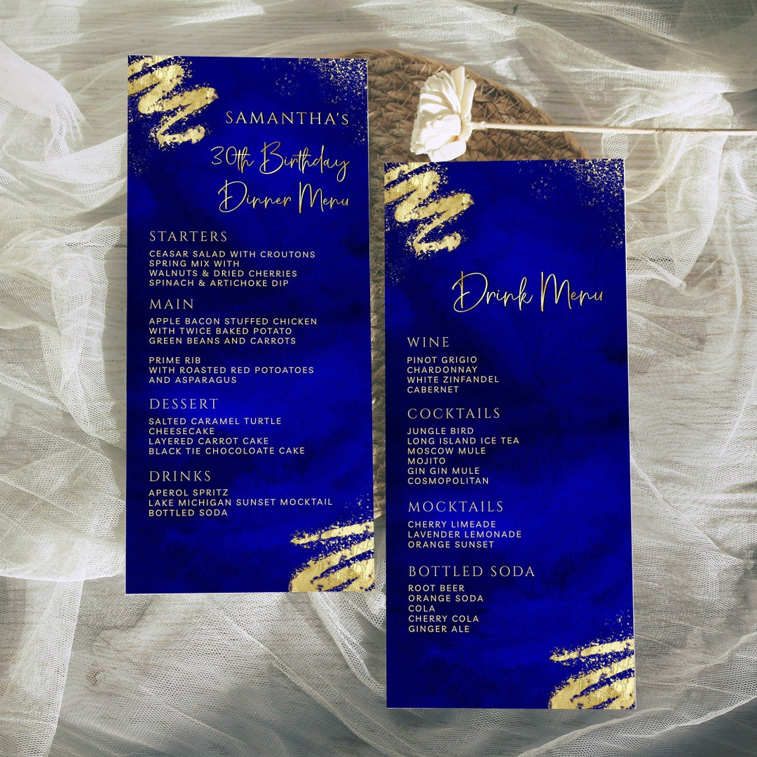 Luxury Royal Blue and Gold Menu Card + Drink Menu Template - Digital ...