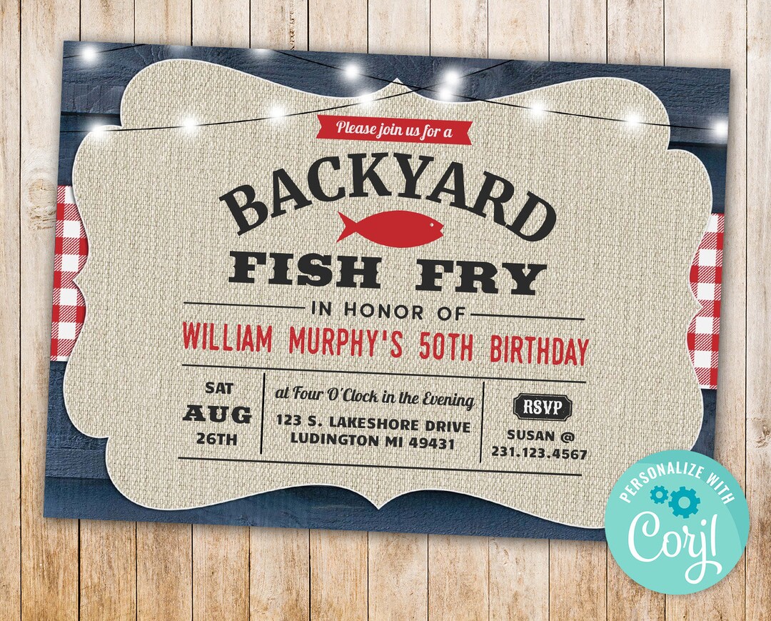 50th Back Yard Fish Fry Invitation Birthday Party Invite FIFTY Digital ...