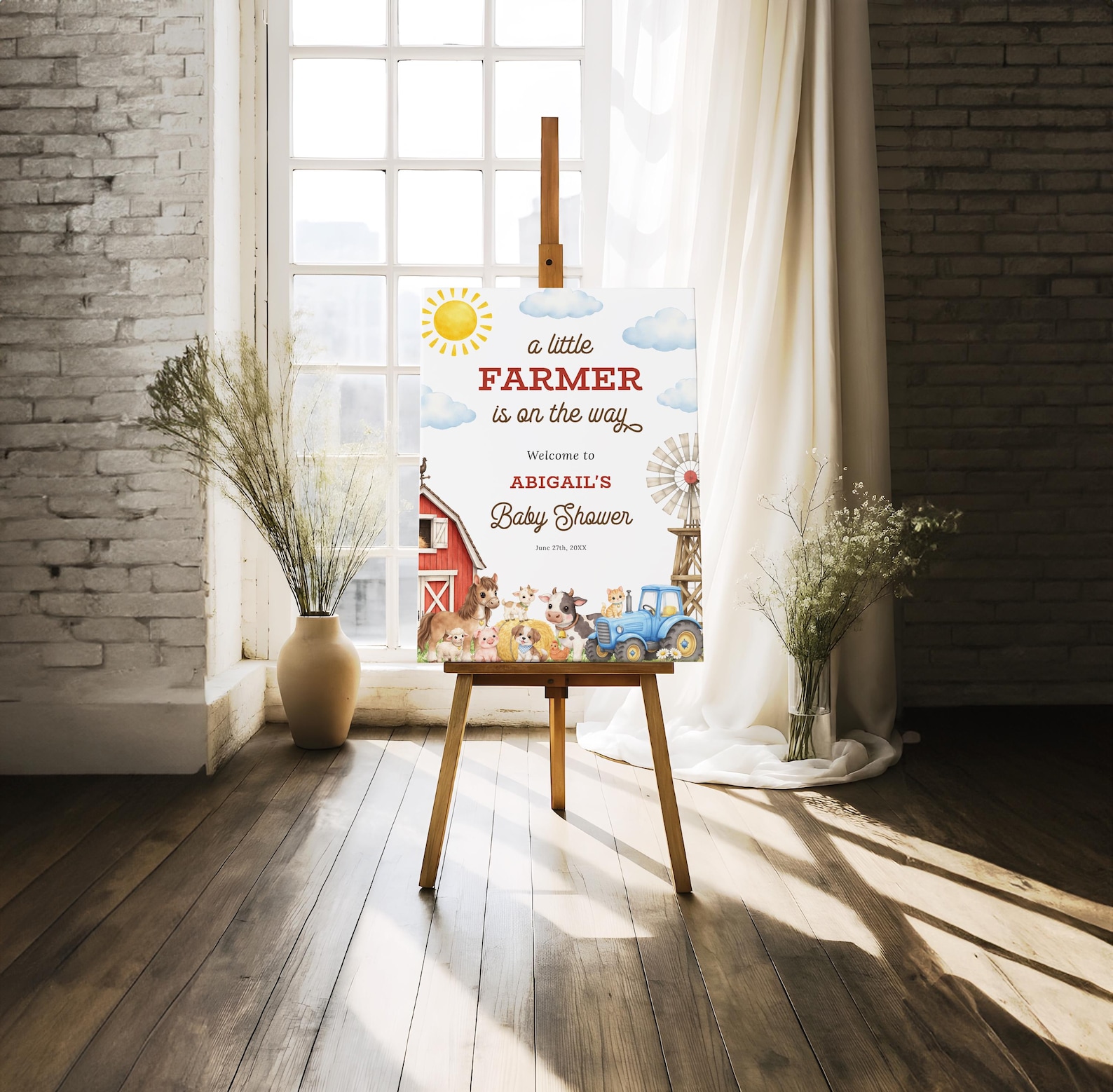 Barnyard Baby Shower Welcome Sign Template - A Little Farmer is on the ...