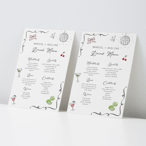 Hand Drawn Drink Menu Template Bar Menu Bespoke Coquette Engagement ...