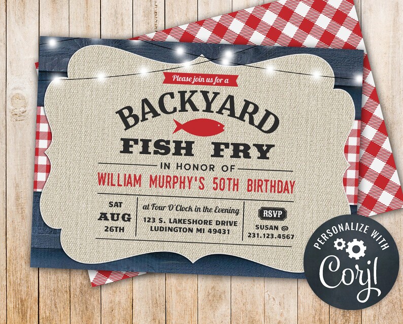 50th Back Yard Fish Fry Invitation Birthday Party Invite | Etsy