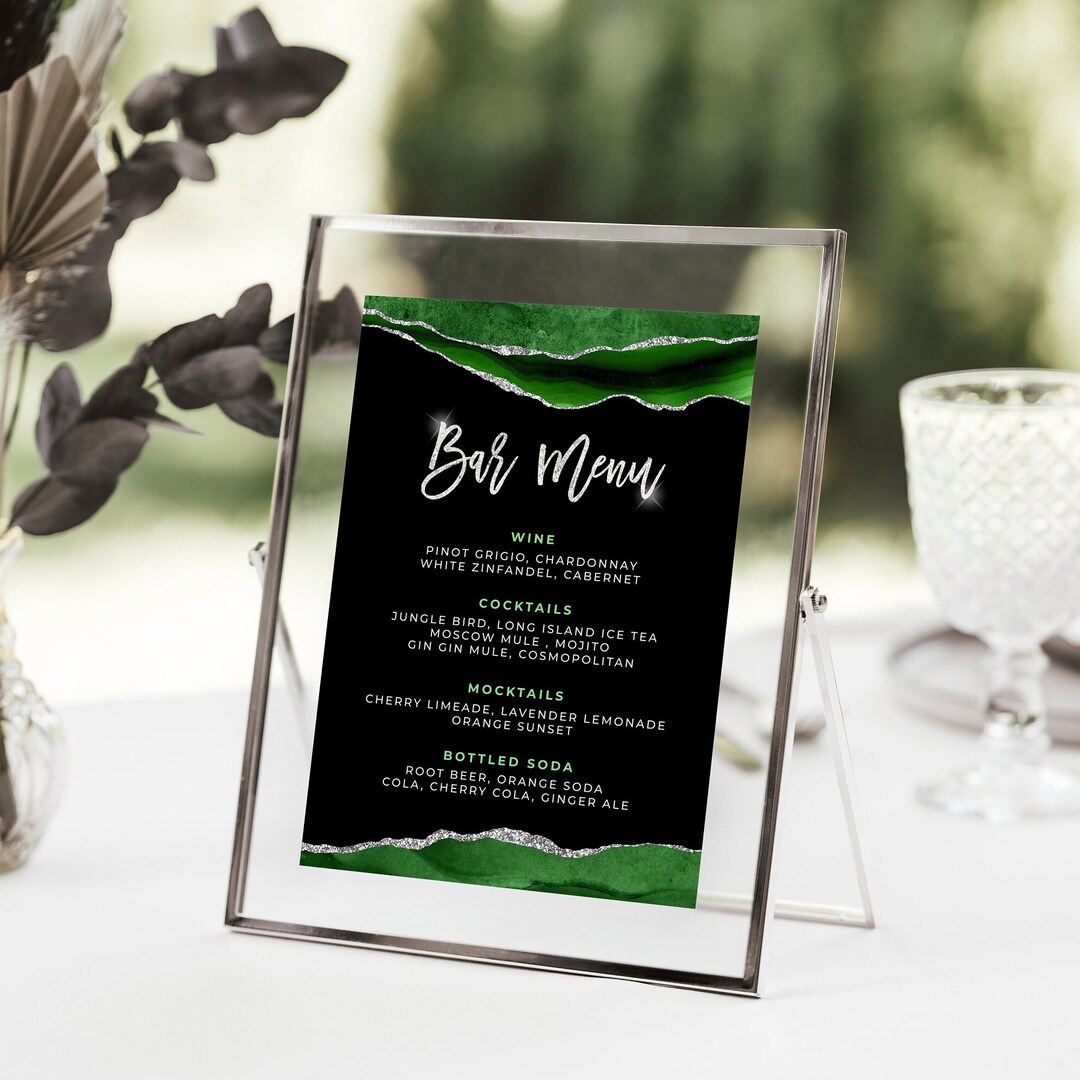 Emerald Green and Silver Bar Menu Template - Drink Menu Event Menu ...