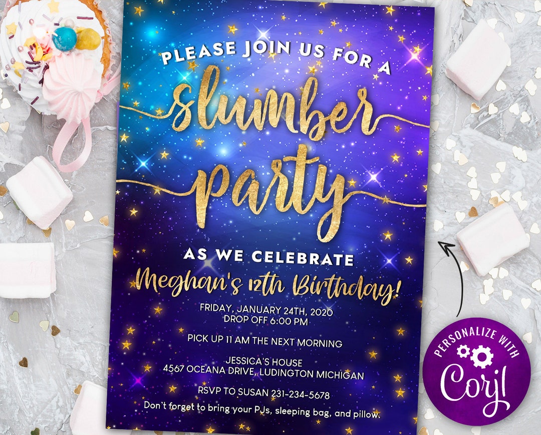 Galaxy Birthday Invitation, Slumber Party Invitation, Starry Night ...