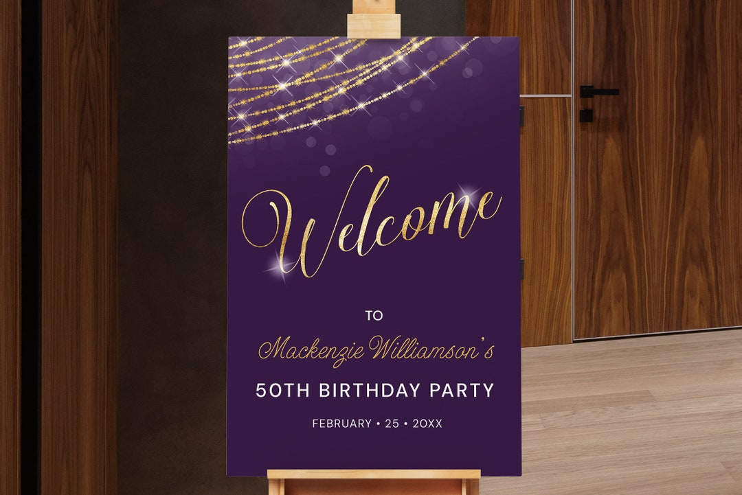 Purple and Gold Welcome Sign Template Birthday Welcome Poster Template ...