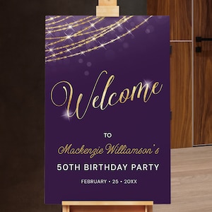 Purple and Gold Welcome Sign Template Birthday Welcome Poster Template ...