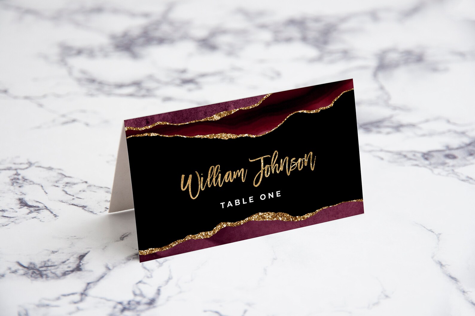 Burgundy Red and Gold Place Card Template - Editable Tent Card Template ...
