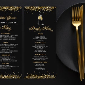Menu Template and Drink Menu Template Sparkly Glitter Gold Menu Card ...