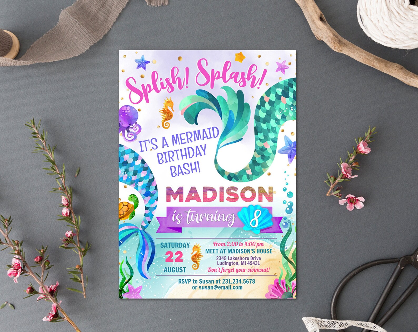 Mermaid Invitation Editable Mermaid Party Invite Mermaid - Etsy