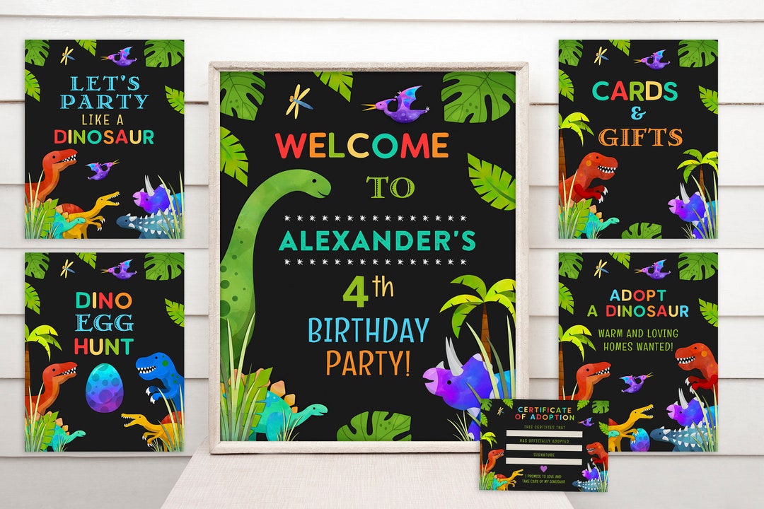Printable Dinosaur Party Signs Dinosaur Birthday Party Sign Bundle ...