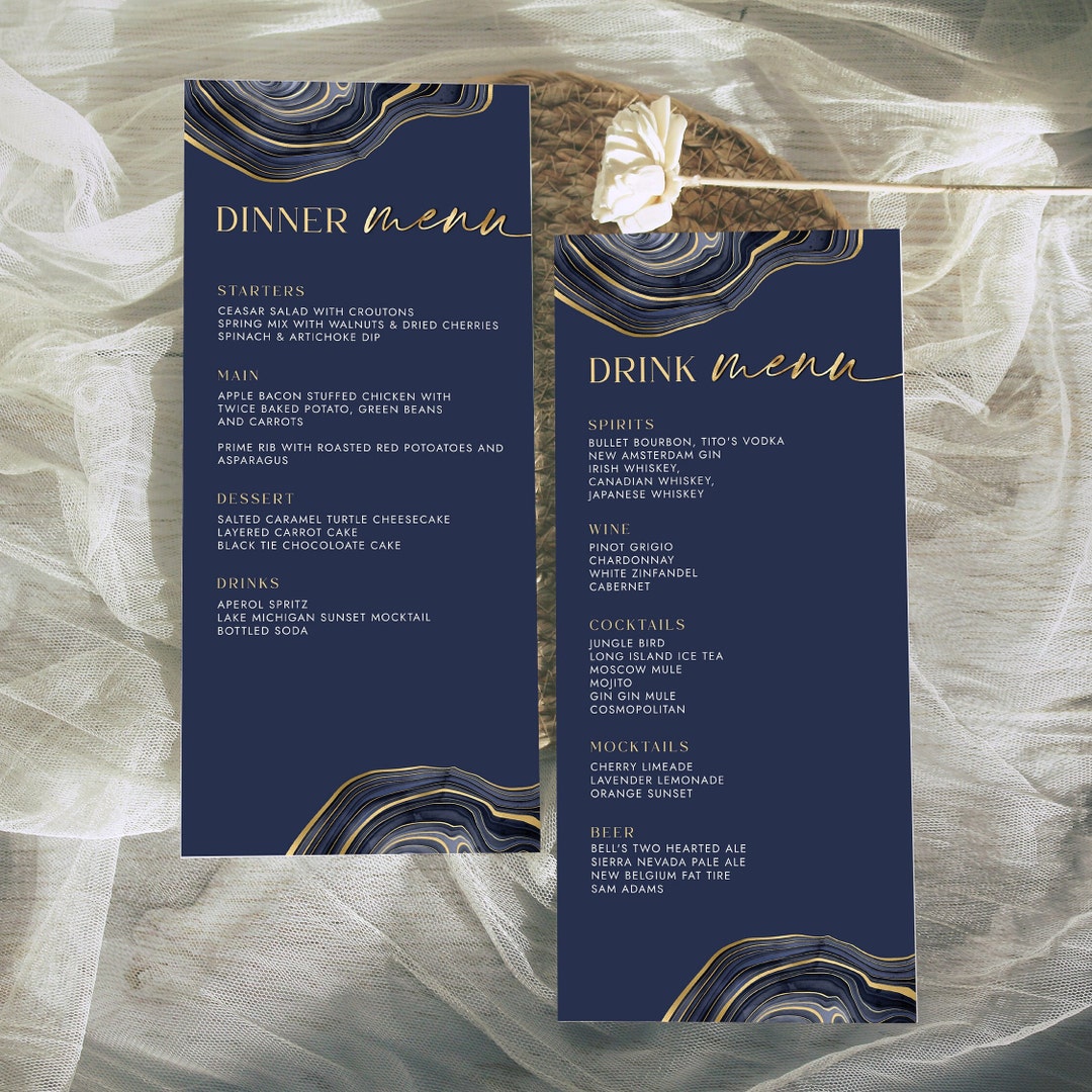Blue and Gold Menu Card - Menu Template and Drink Menu Event Menu ...